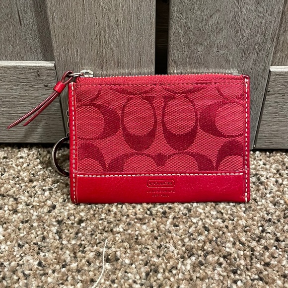 Coach | Bags | Coach Red Zippered Change Purse With One Back Pocket In ...